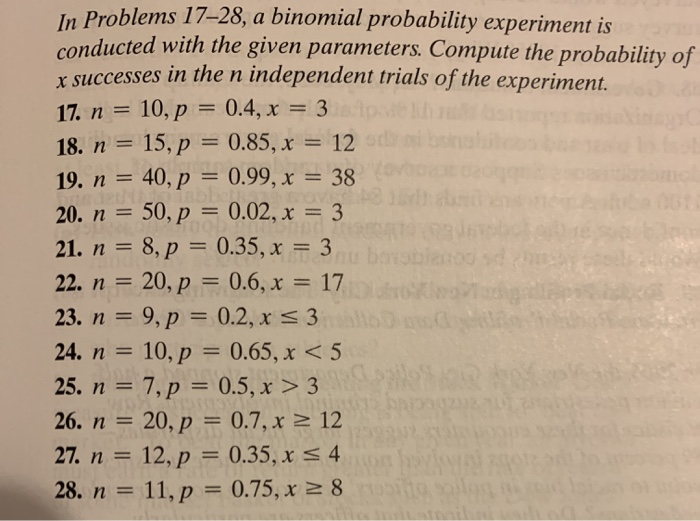 Solved In Problems 17–28, a binomial probability experiment | Chegg.com