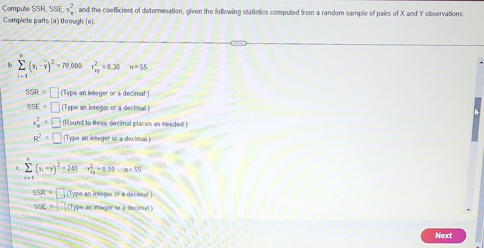 Solved Compute SSR, SSE, s², and the coefficient of | Chegg.com