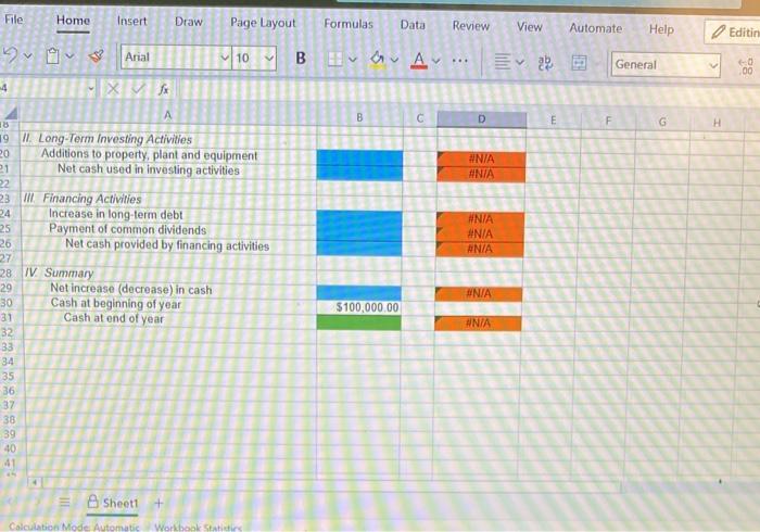 Solved Excel Online Structured Activity: Statement of cash | Chegg.com