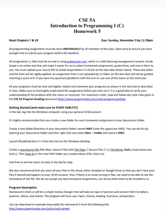 Solved: CSE 5A Introduction To Programming I (C) Homework ... | Chegg.com
