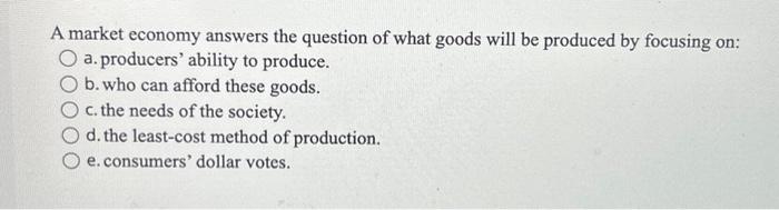 Solved A market economy answers the question of what goods | Chegg.com