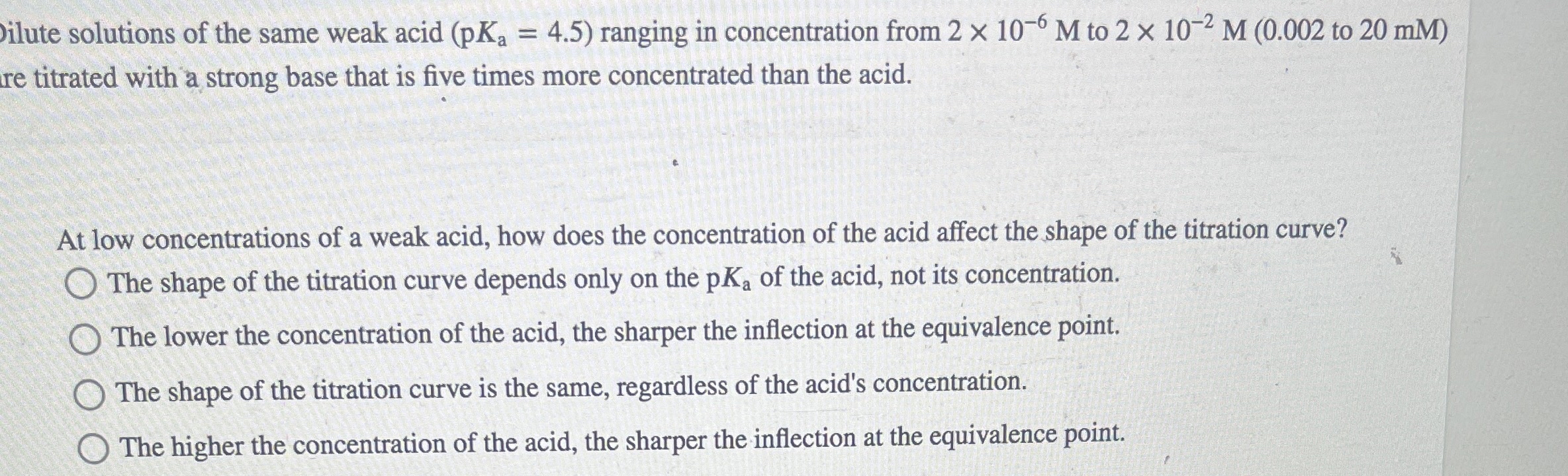 Solved ilute solutions of the same weak acid )=(4.5 ﻿ranging | Chegg.com
