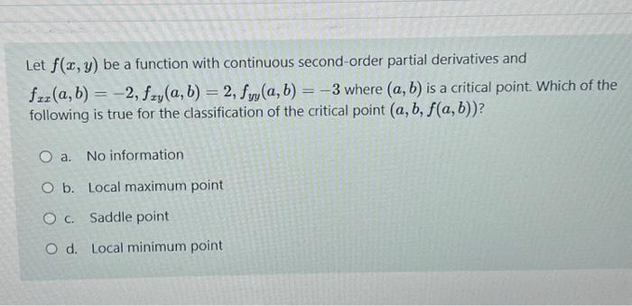 Solved Let f(x,y) be a function with continuous second-order | Chegg.com
