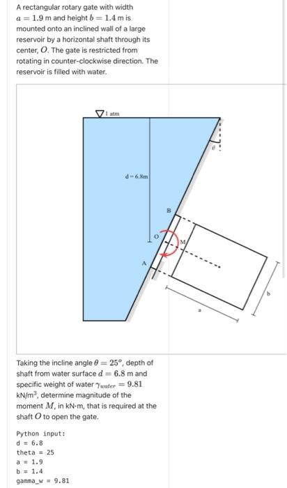 Solved A rectangular rotary gate with width a = 1.9 m and | Chegg.com