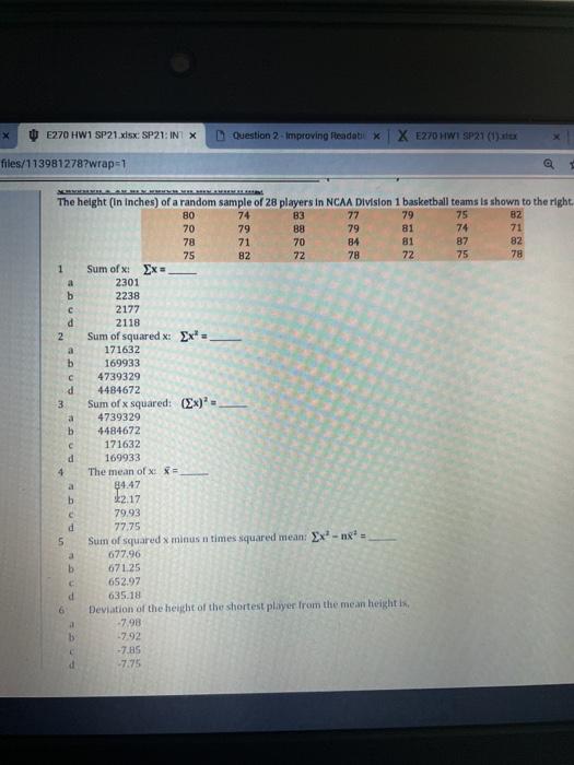 Solved x E270 HW1 SP21.xlsx: SP21: INX Question 2 Improving | Chegg.com