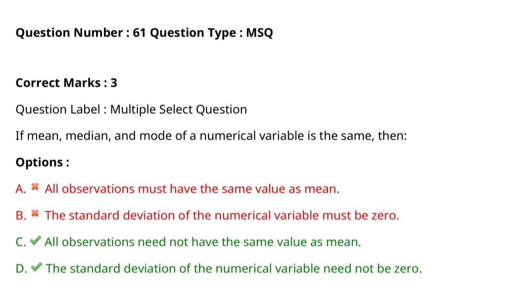 Solved Question Number: 61 Question Type : MSQ Correct Marks | Chegg.com