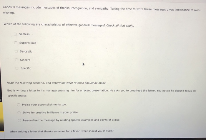 Solved Goodwill messages include messages of thanks, | Chegg.com