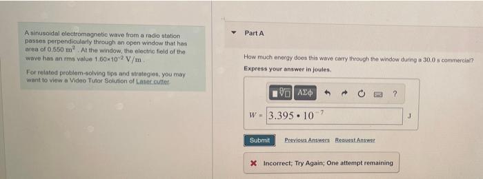 Solved Part A A sinusoidal electromagnetic wave from a radio | Chegg.com
