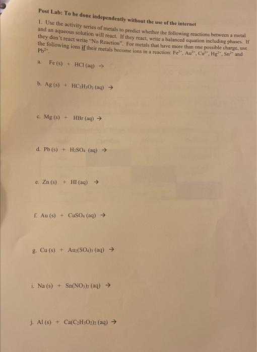 Solved Post Lab: To be done independently without the use of | Chegg.com