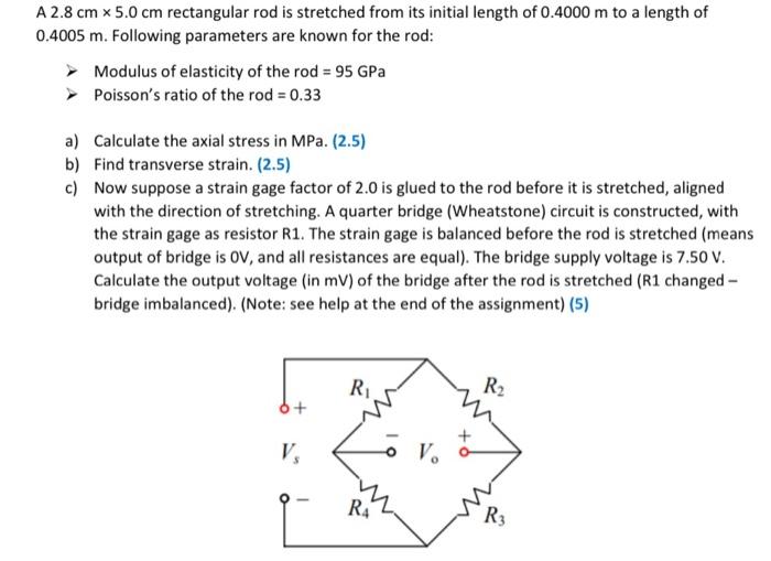 Solved A 2.8 cm×5.0 cm rectangular rod is stretched from its | Chegg.com