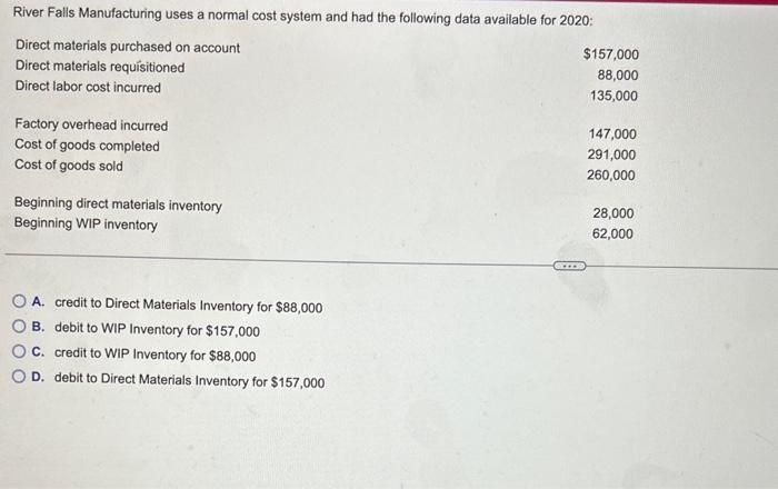 Solved River Falls Manufacturing uses a normal cost system | Chegg.com