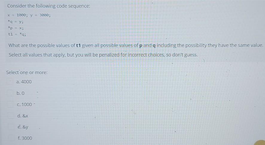 Solved Consider the following code sequence: x = 1000; y = | Chegg.com