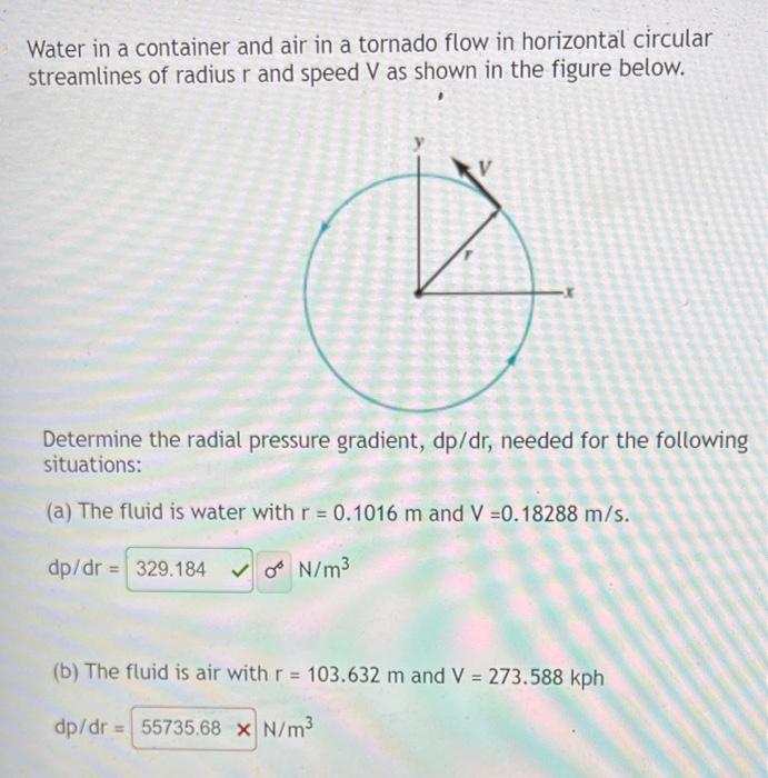 Solved Water in a container and air in a tornado flow in | Chegg.com