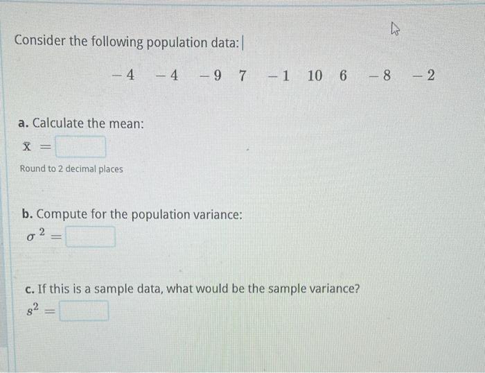 Solved Consider the following population data: | | Chegg.com