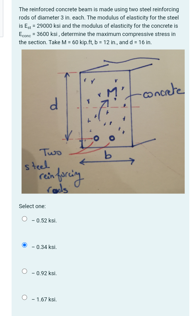 Solved The reinforced concrete beam is made using two steel | Chegg.com