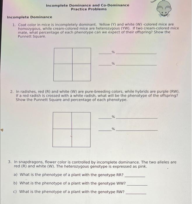 Solved Incomplete Dominance and Co-Dominance Practice | Chegg.com