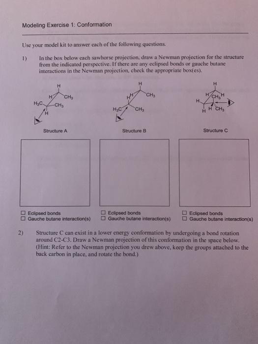 Solved Modeling Exercise 1. Conformation Use your model kit | Chegg.com