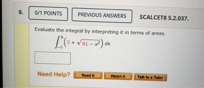 Solved 0/1 POINTS PREVIOUS ANSWERS SCALCET8 5.2.037. | Chegg.com