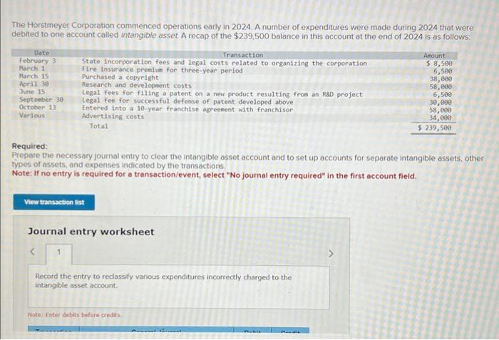 Solved The Horstmeyer Corporation commenced operations early | Chegg.com