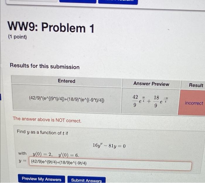 Solved WW9: Problem 1 (1 point) Results for this submission | Chegg.com