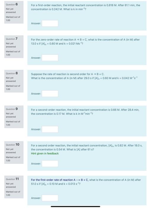 Solved For a first-order reaction, the initial reactant | Chegg.com
