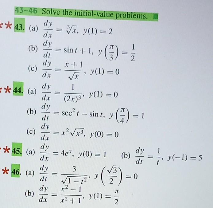 Solved 43-46 Solve the initial-value problems. 43. (a) | Chegg.com