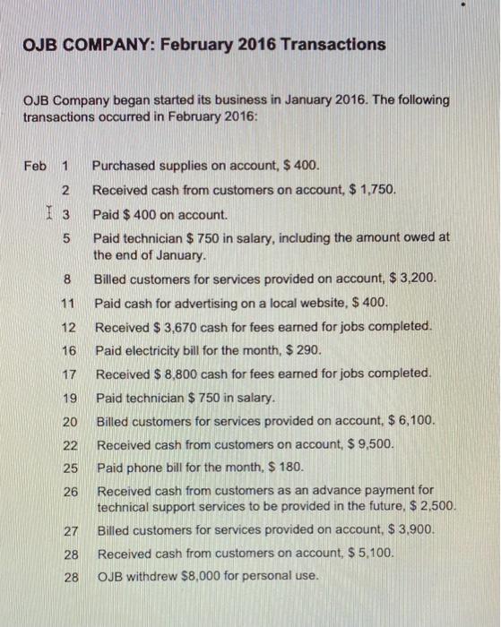 Solved OJB Company began started its business in January | Chegg.com