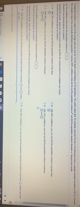Solved A magazine includes a report on the energy costs per | Chegg.com