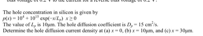 Solved The hole concentration in silicon is given by p(x) = | Chegg.com