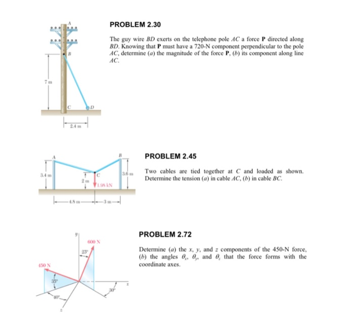 Solved PROBLEM 2.30 The guy wire BD exerts on the telephone | Chegg.com