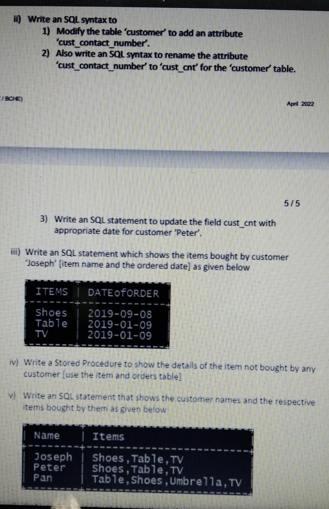 Solved Consider a 'Customer Order processing database with | Chegg.com