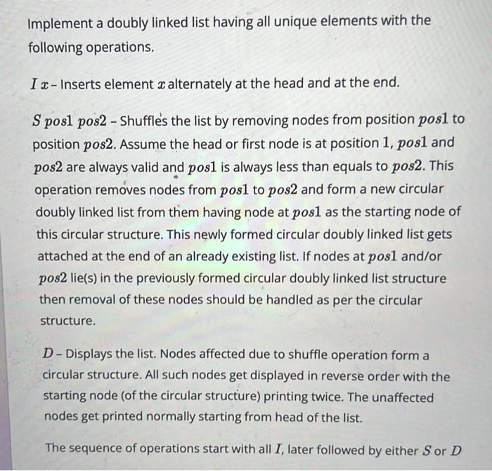 Solved Implement a doubly linked list having all unique | Chegg.com