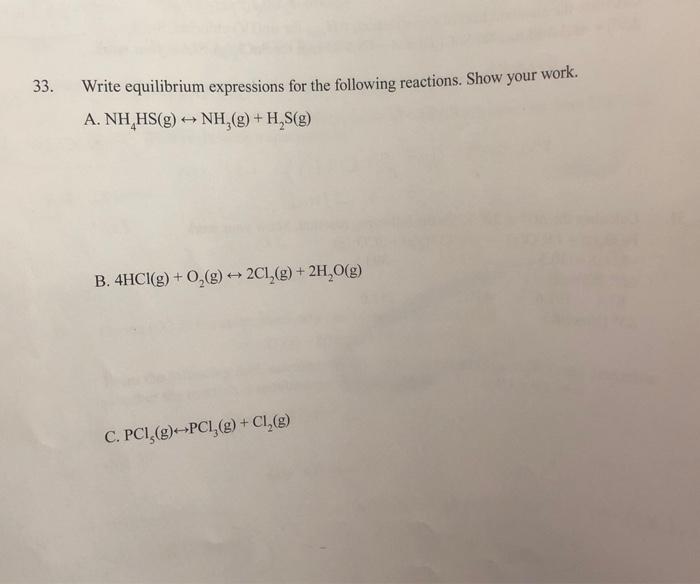 Solved Write equilibrium expressions for the following | Chegg.com