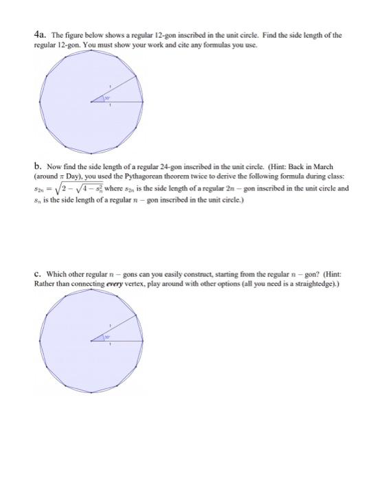 Solved 4a. The figure below shows a regular 12-gon inscribed | Chegg.com