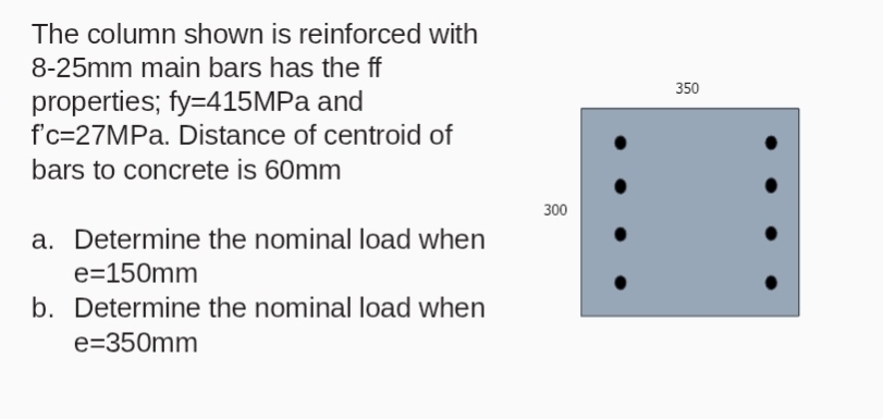 Solved The column shown is reinforced with 8-25mm ﻿main bars | Chegg.com