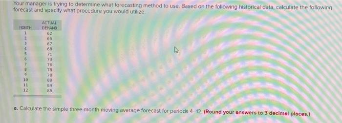 Solved Your manager is trying to determine what forecasting | Chegg.com