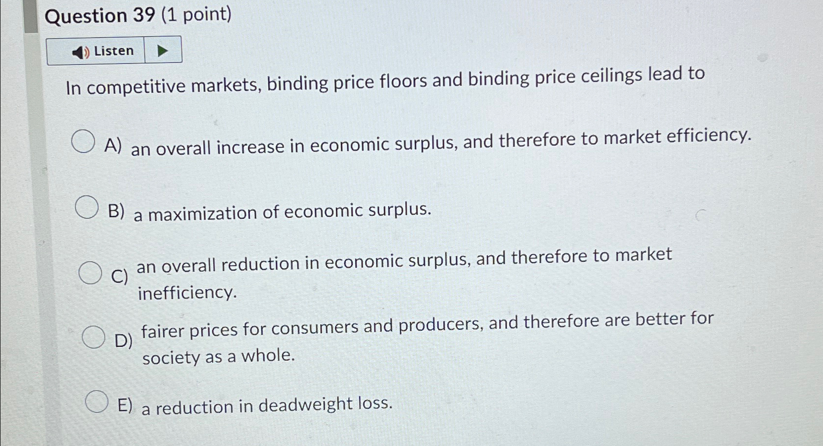 Solved Question 39 (1 ﻿point)ListenIn competitive markets, | Chegg.com