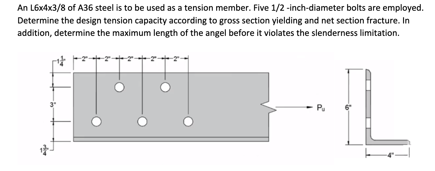 Solved An L 6×4×38 ﻿of A36 ﻿steel is to be used as a tension | Chegg.com