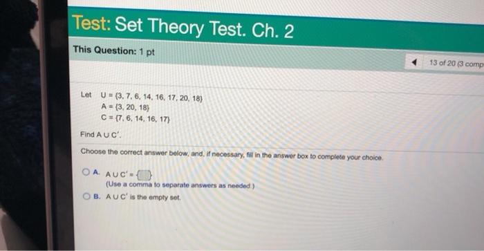 Solved Test: Set Theory Test. Ch. 2 This Question: 1 pt 13 | Chegg.com
