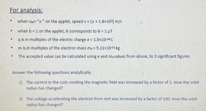 Solved EXPERIMENT 5: THE SPECIFIC CHARGE OF THE ELECTRON | Chegg.com