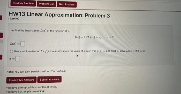 Solved Hw13 Linear Approximation Problem 3 1 Point A 2180