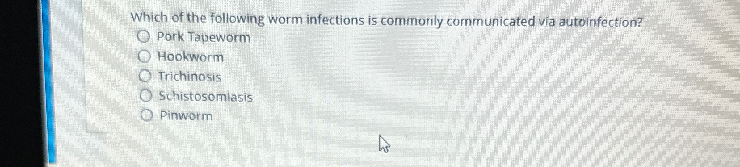 Which of the following worm infections is commonly | Chegg.com