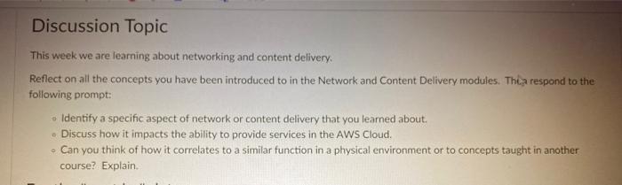 Solved Discussion Topic This week we are leaming about | Chegg.com