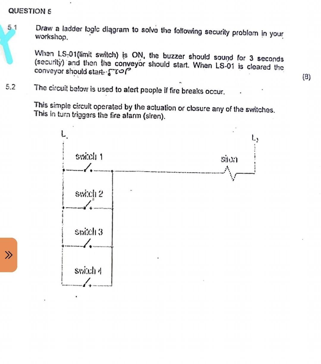 Solved QUESTION 5 51 Draw a ladder logic diagram to solve | Chegg.com