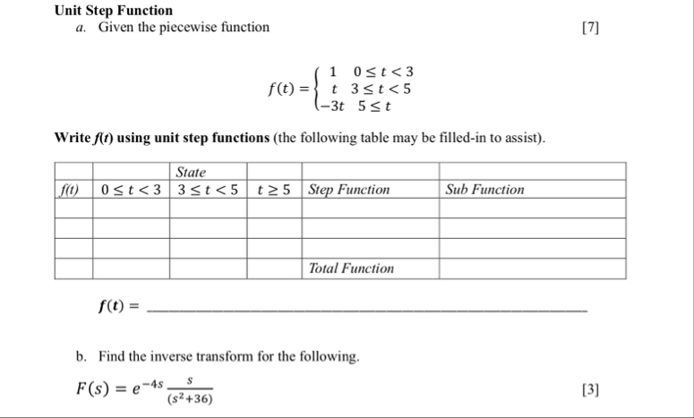 Solved Unit Step Functiona. ﻿Given the piecewise | Chegg.com
