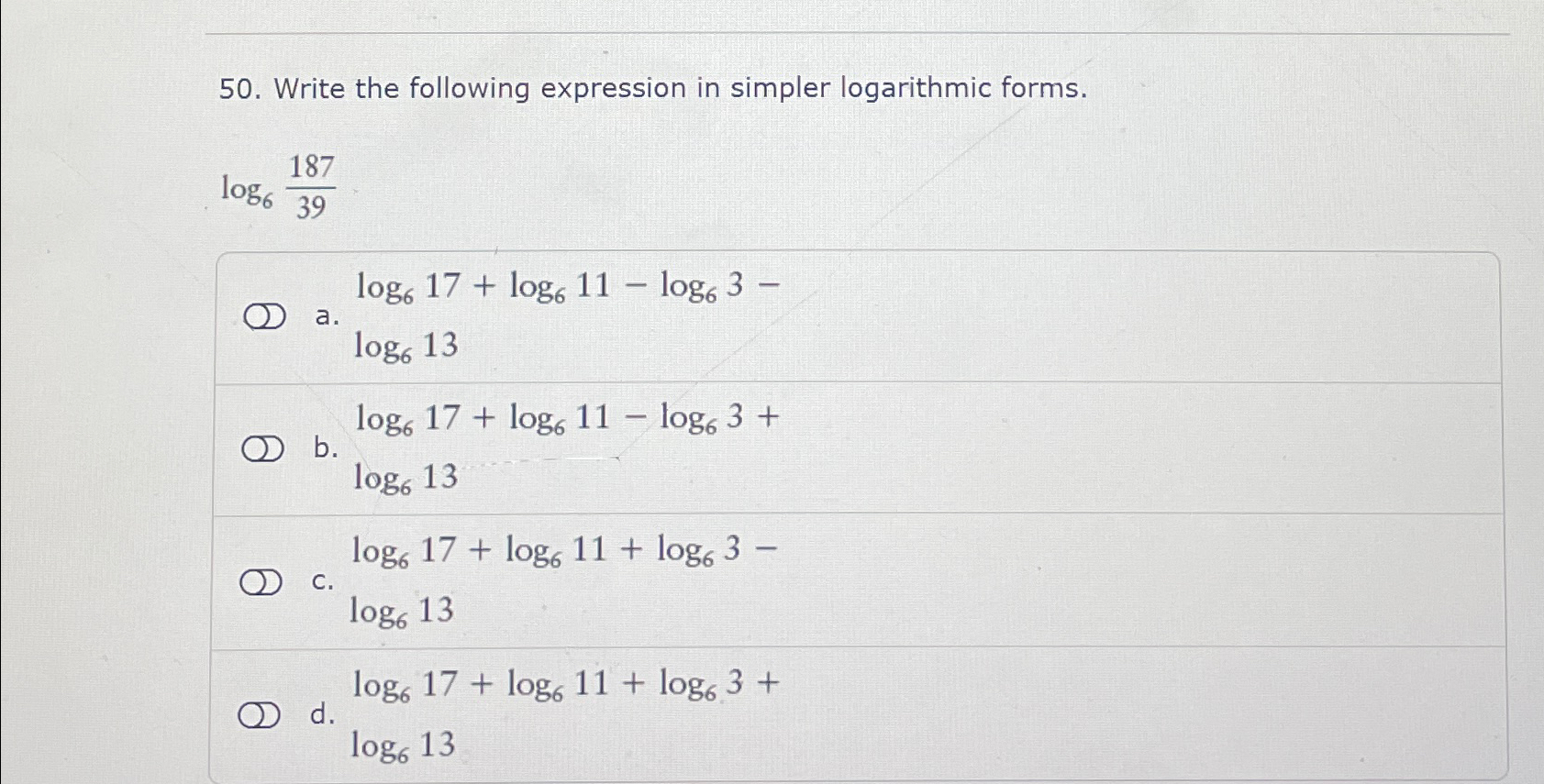 Solved Write the following expression in simpler logarithmic | Chegg.com