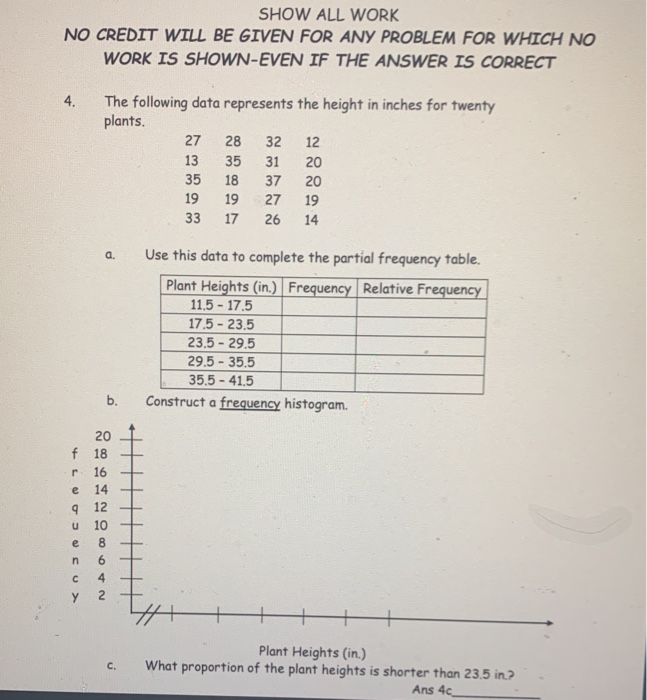Solved SHOW ALL WORK NO CREDIT WILL BE GIVEN FOR ANY PROBLEM | Chegg.com
