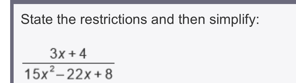 Solved State the restrictions and then | Chegg.com