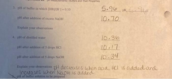 Solved Per Measurements Buffers and Their Properties 3. pH | Chegg.com