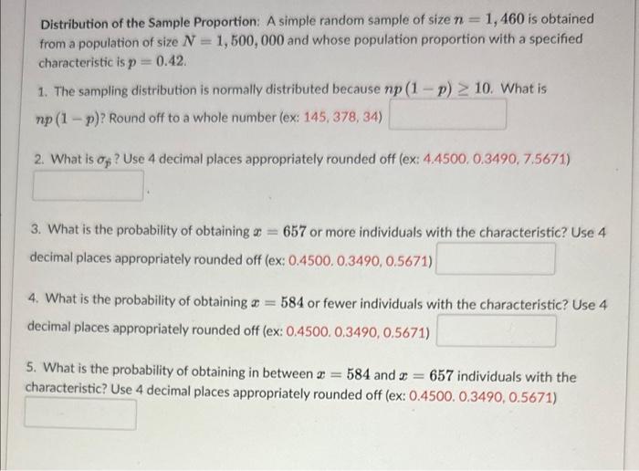 Solved Distribution of the Sample Proportion: A simple | Chegg.com